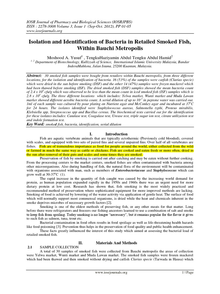 Bacterial Analysis of Smoked Fish in Bauchi | PDF | Food Preservation ...