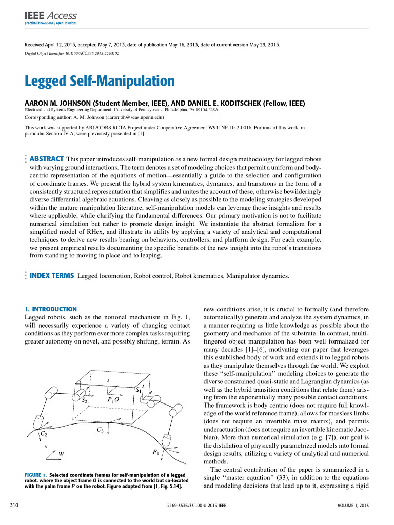 Johnson Legged Self-Manipulation | PDF | Kinematics | Classical Mechanics