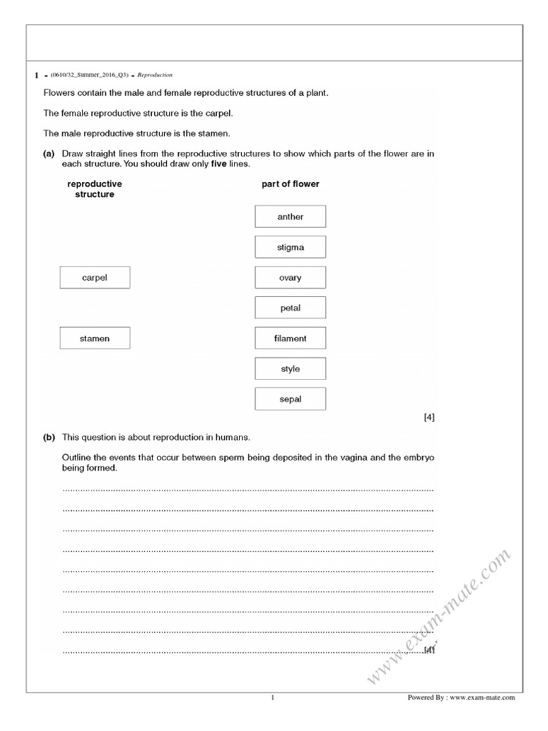 IGCSE Biology Plant Reproduction Questions | PDF