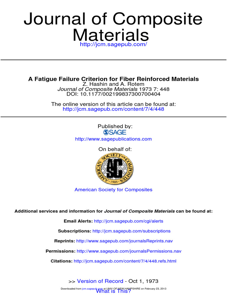 Hashin-Rotem A Fatigue Failure Criterion For Fiber Reinforced Matetials ...