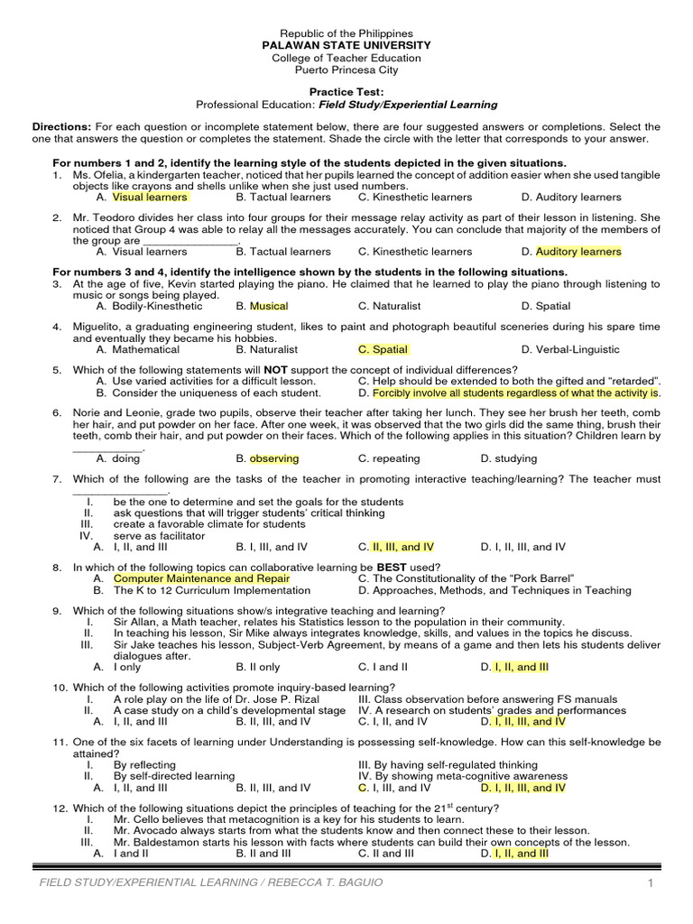 FS-Practice-Test | Download Free PDF | Educational Assessment | Learning