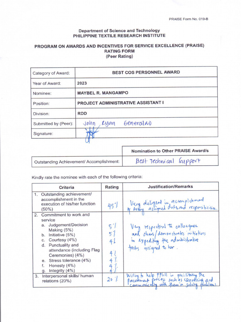 Peer Rating Form - MRM 2 | PDF