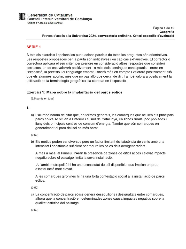 Correcció de l'examen de Geografia - Selectivitat 2024 | PDF