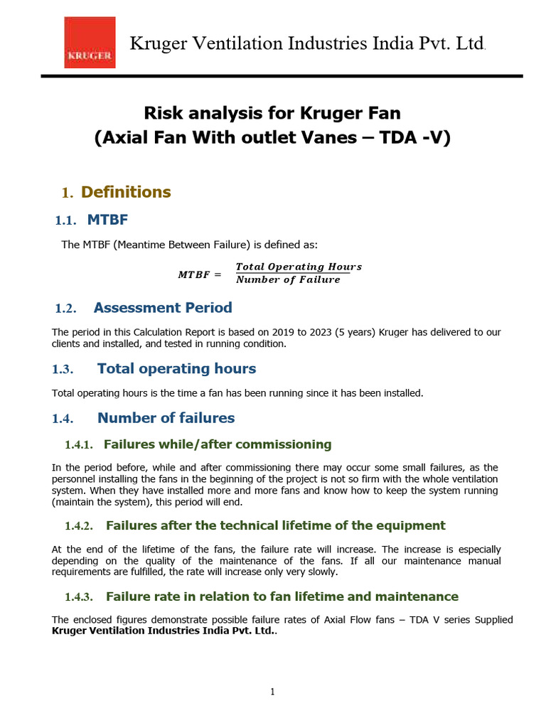 Kruger TDA V Fan Risk Analysis Report | PDF | Ventilation (Architecture)