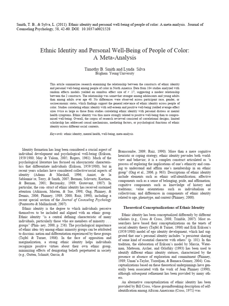 Ethnic Identity and Personal Well Being | PDF | Identity (Social ...