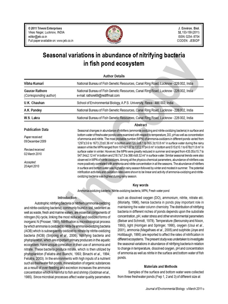 Kumari - Seasonal Variations Effect On Bacteria | PDF | Environmental Science | Earth Sciences