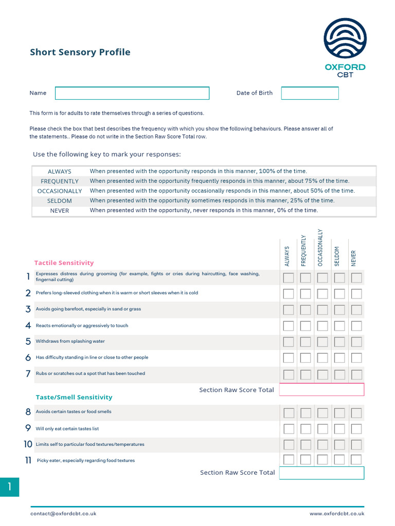 Short Sensory Profile 1 | PDF | Senses | Hearing Short Sensory Profile 1 | PDF | Senses | Hearing