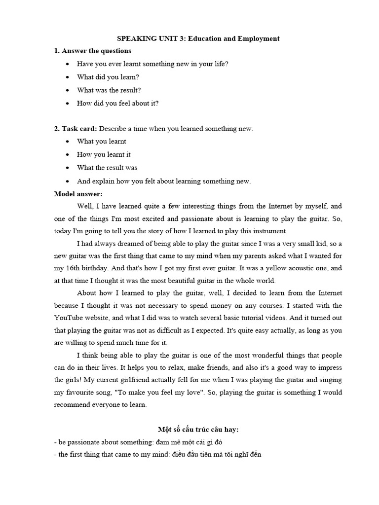 Speaking Unit 3 | PDF | Guitars | Human Communication