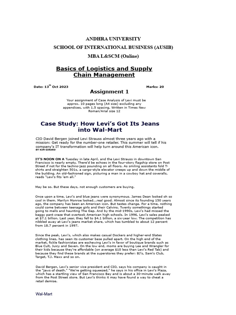 Assignment 1-Case Study Levi-Basics L& SCM 2023-2024 | PDF | Walmart | Retail