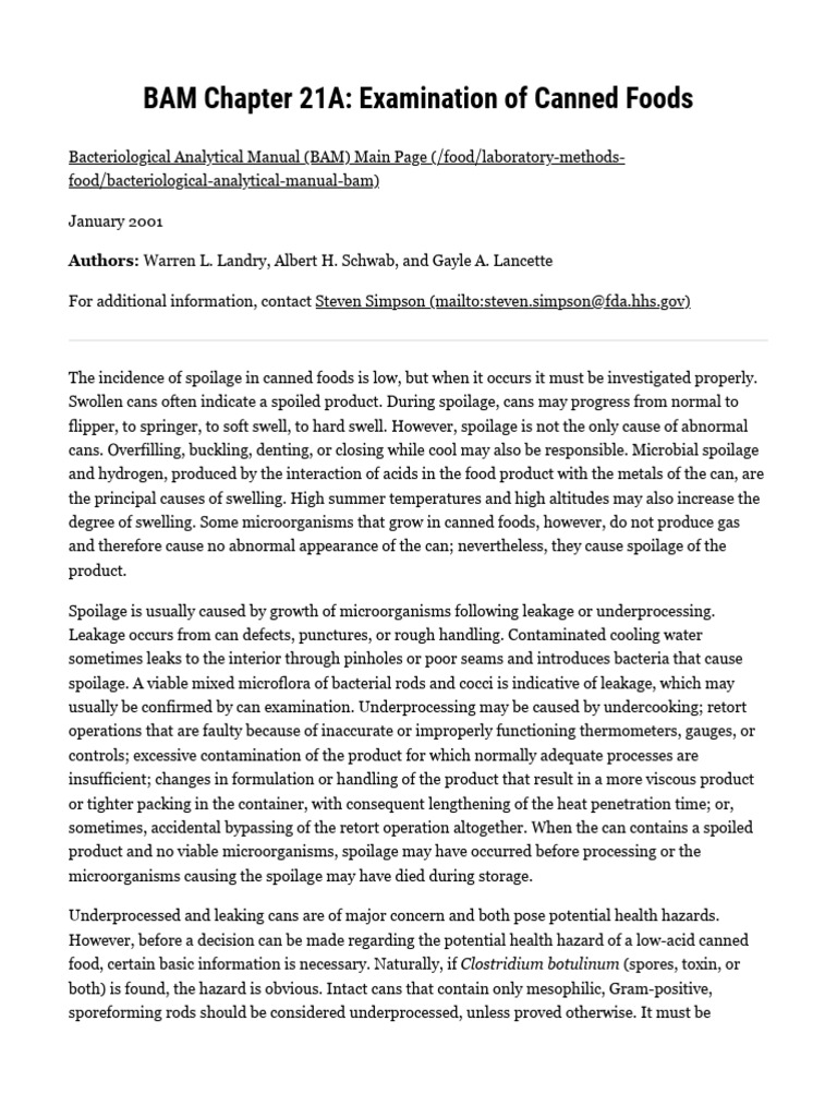 BAM Chapter 21A - Examination of Canned Foods - FDA | PDF | Gas ...