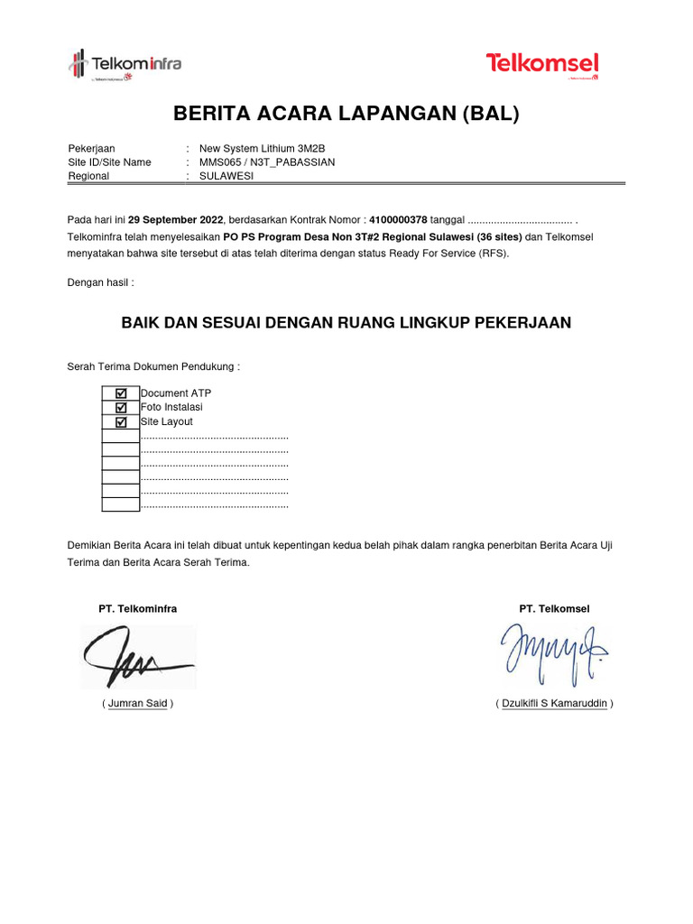 Telkomsel Site Acceptance Report | PDF | Rectifier | Alternating Current