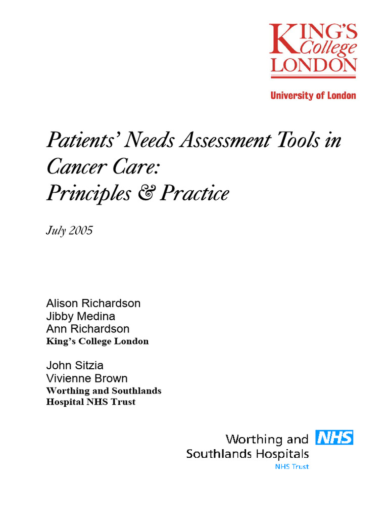 Patients' Needs Assessment Tools in Cancer Care: Principles & Practice ...