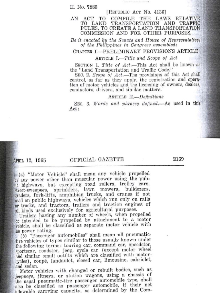 RA 4136 Transportation Code of 1964 - Compressed | PDF