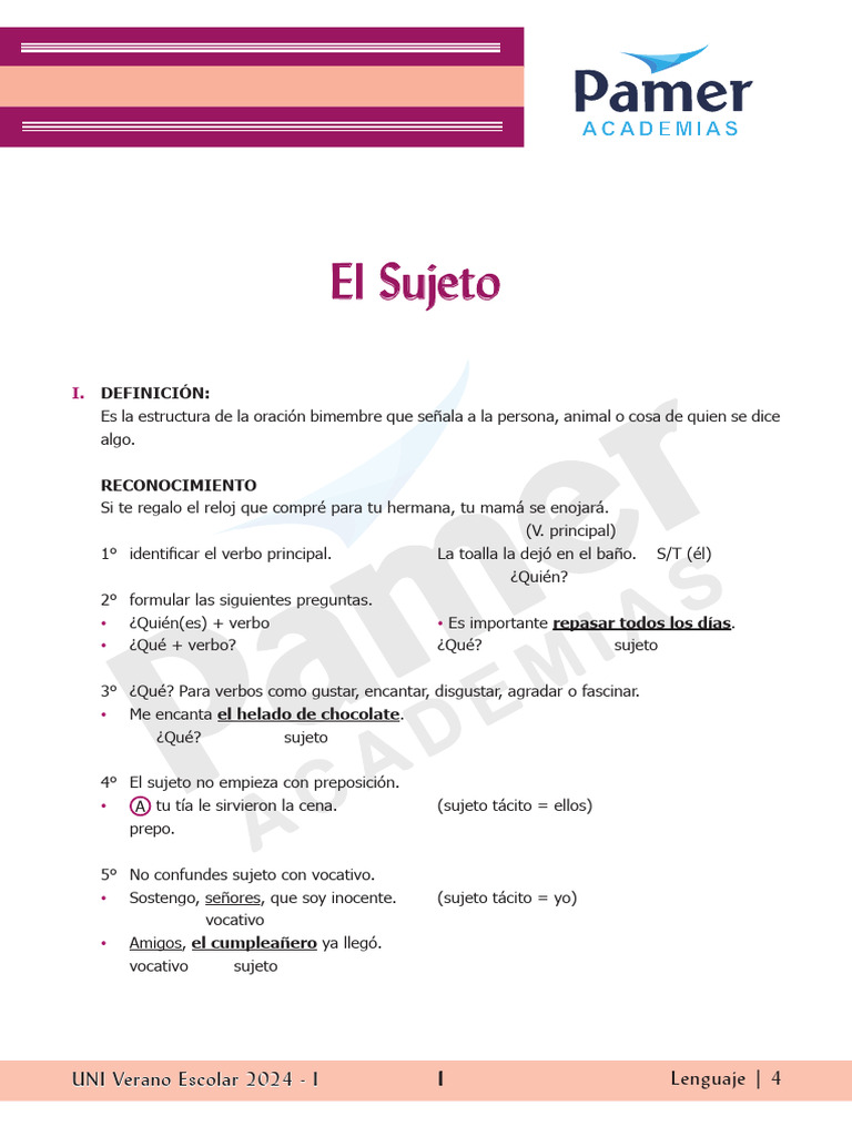 S 4 - UNI - Sujeto | PDF | Asunto (gramática) | Verbo