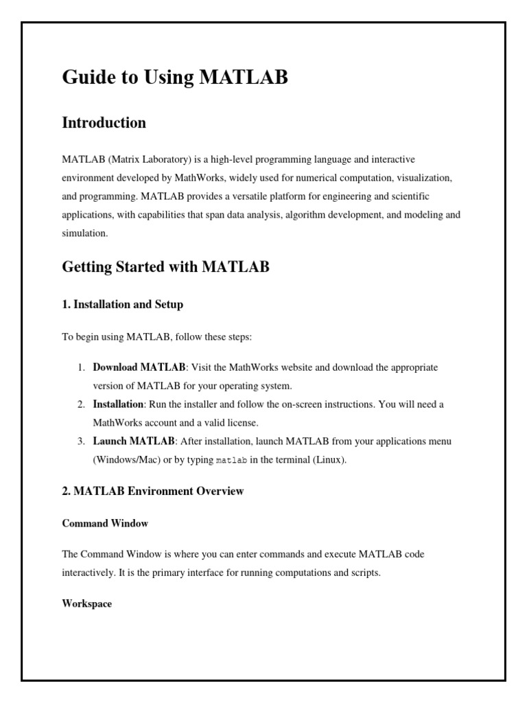 Guide to Using MATLAB | PDF | Matlab | Matrix (Mathematics)