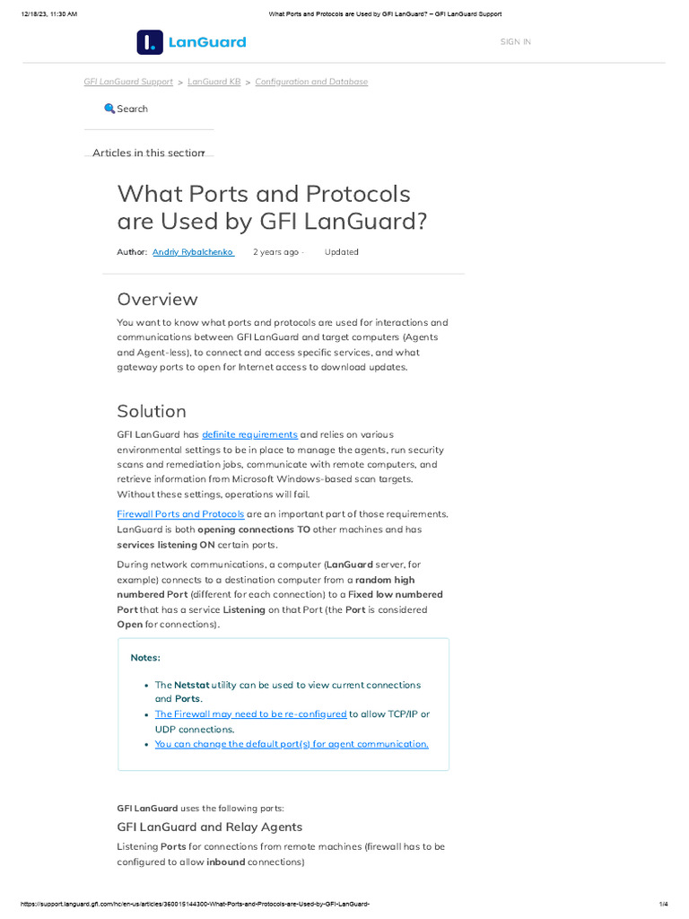 GFI LanGuard Ports and Protocols Guide | PDF | Port (Computer ...