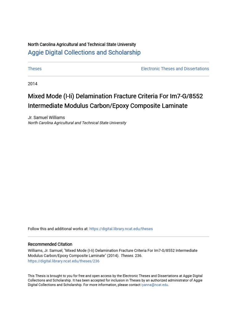 Mixed Mode Delamination Fracture Criteria For Im7g8552 Intermediate Modulus Carbon Epoxy