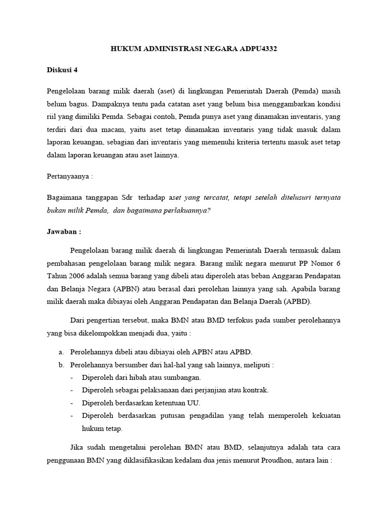 HUKUM ADMINISTRASI NEGARA ADPU4332 Diskusi 4 | PDF