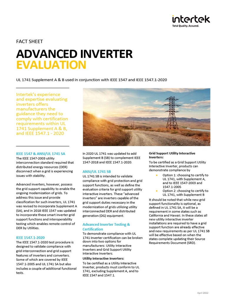 Intertek Advanced Inverter Evaluation UL 174 IEEE 1547 | PDF ...
