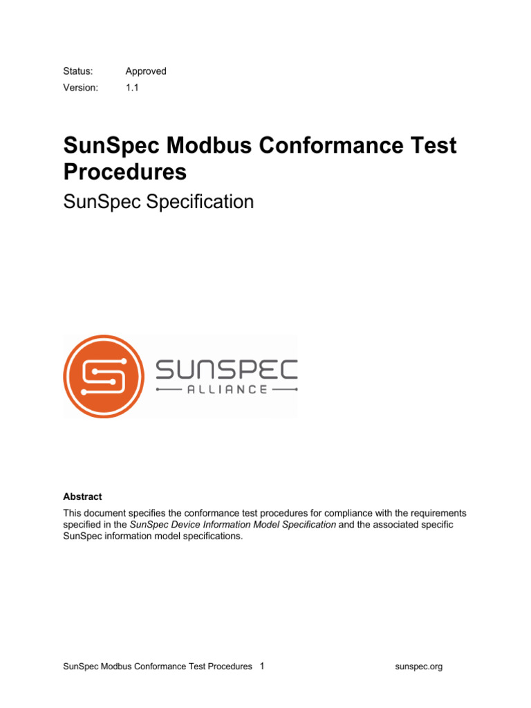 SunSpec Modbus Conformance Test Procedures v1 1 1 | PDF | Transmission ...
