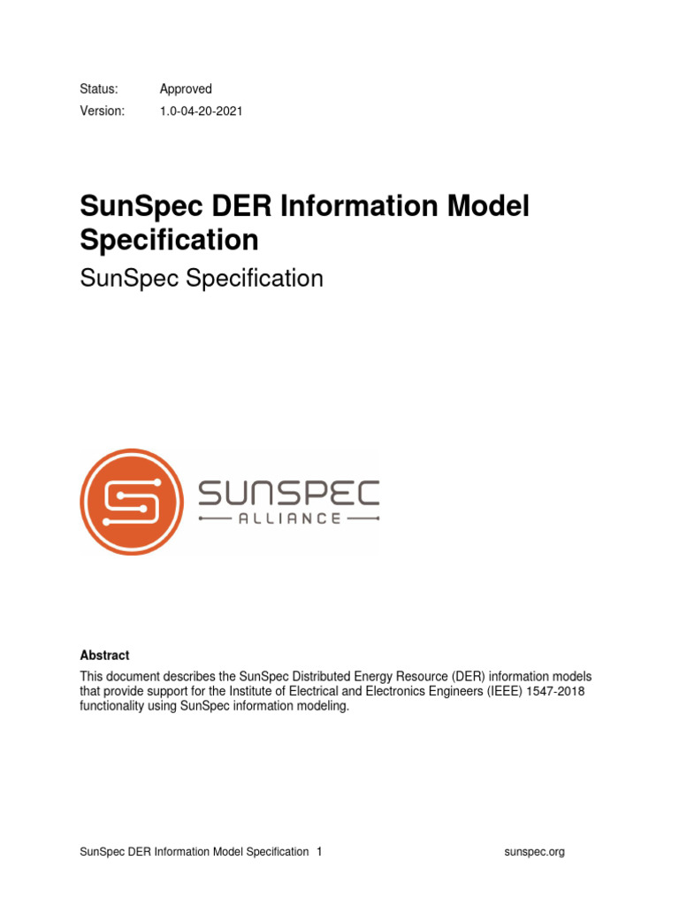 SunSpec DER Information Model Specification V1 0 | PDF | Ac Power ...