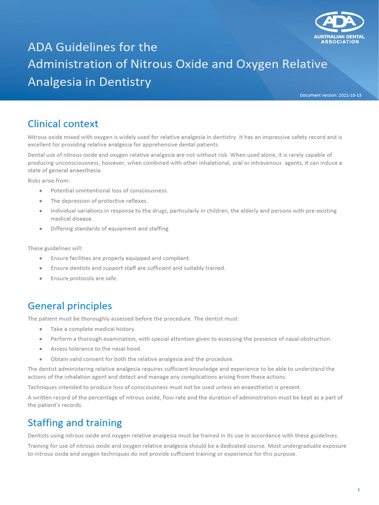 ADA Guidelines Relative Analgesia | PDF | Nitrous Oxide | Anesthesia