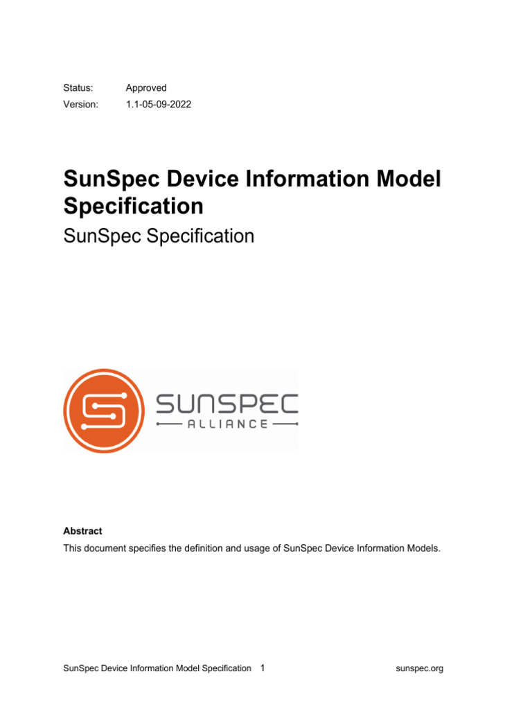 SunSpec Device Information Model Specificiation V1 1 Final | PDF | Json | Comma Separated Values