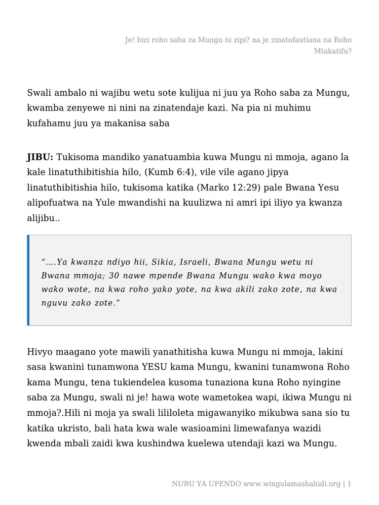 Je! hizi roho saba za Mungu ni zipi? na je zinatofautiana na Roho ...