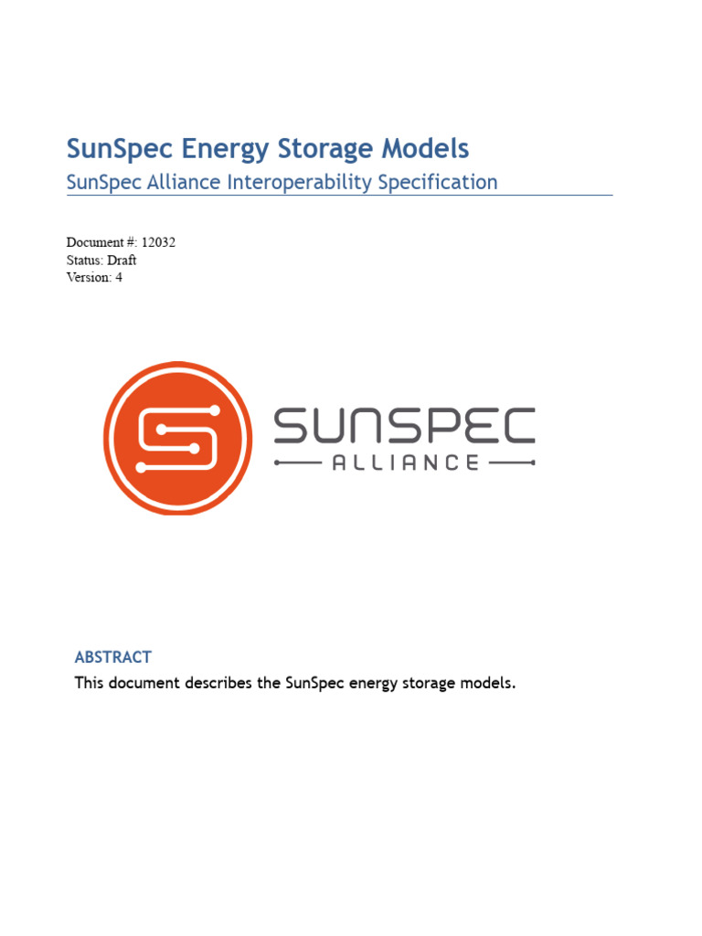 SunSpec Alliance Specification Energy Storage ModelsD4rev0 | PDF | Voltage | Lithium Ion Battery