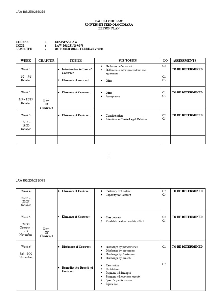 Business Law Course Plan 2023-24 | PDF | Law Of Agency | Law Of Obligations