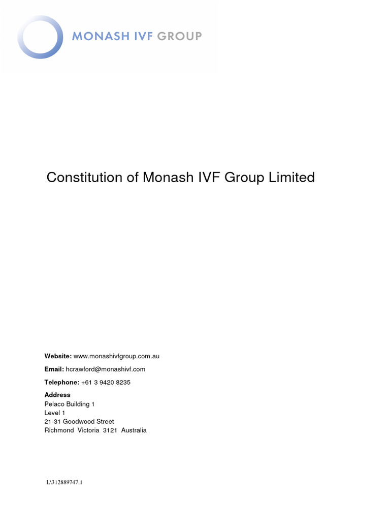 Monash IVF Group Limited Constitution | PDF | Preferred Stock | Dividend