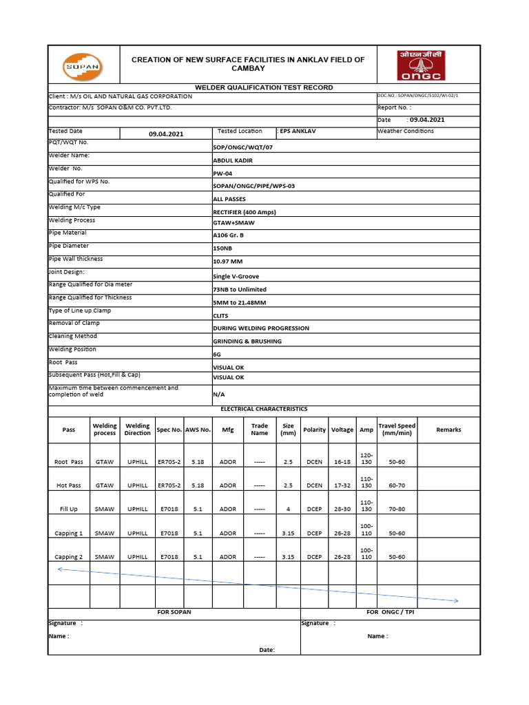 WQT Parameter Recording Sheet | PDF | Welding | Construction