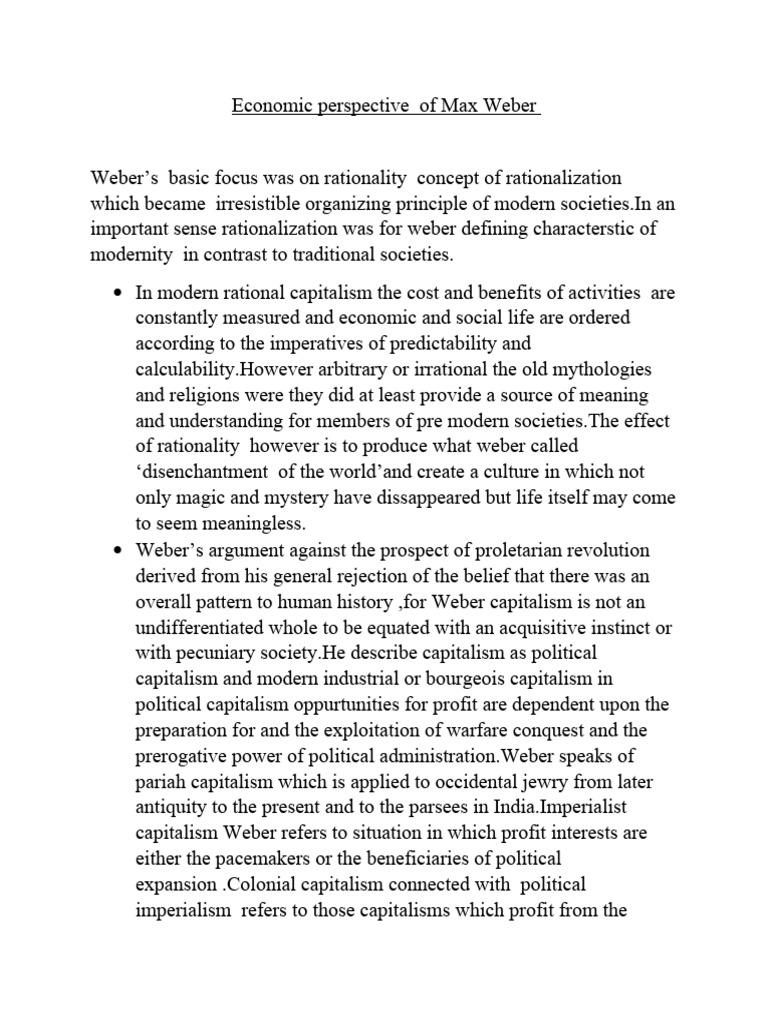 Economic Perspective of Max Weber | PDF | Max Weber | Capitalism