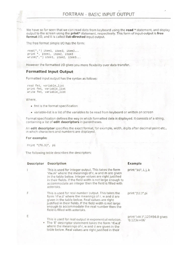 Fortran - Basic Input Output | PDF