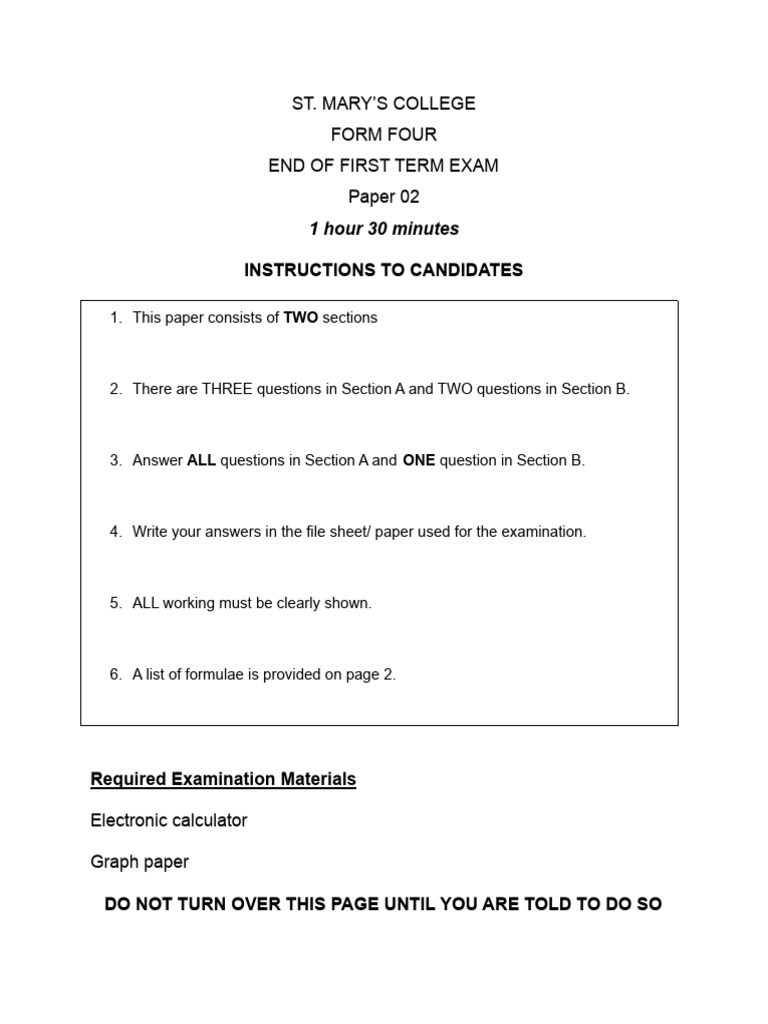 Form 4 Paper 2 2022 - 2023 MATH | PDF | Area | Cartesian Coordinate System