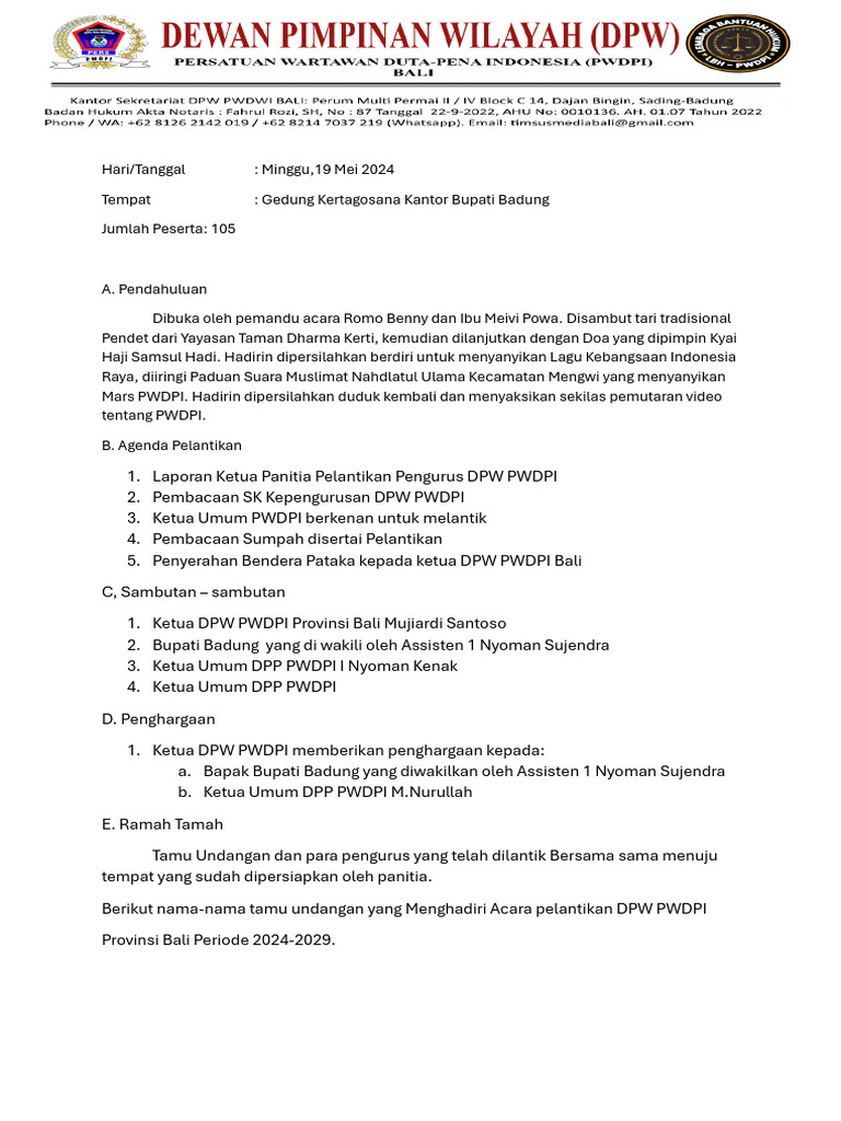 Notulen Pelantikan | PDF | Perjalanan