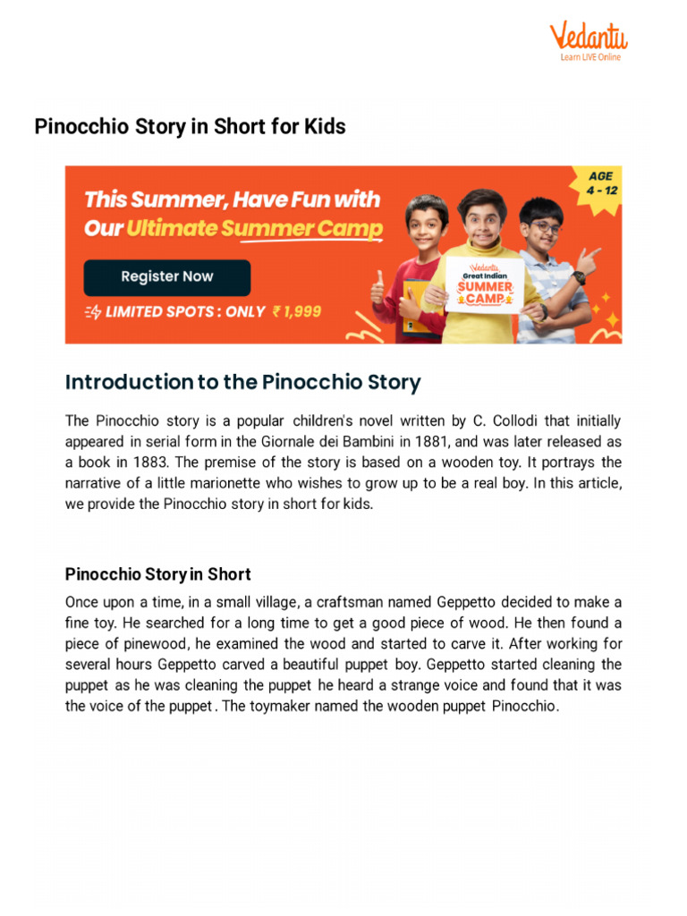 Pinocchio Story in Short For Kids | PDF
