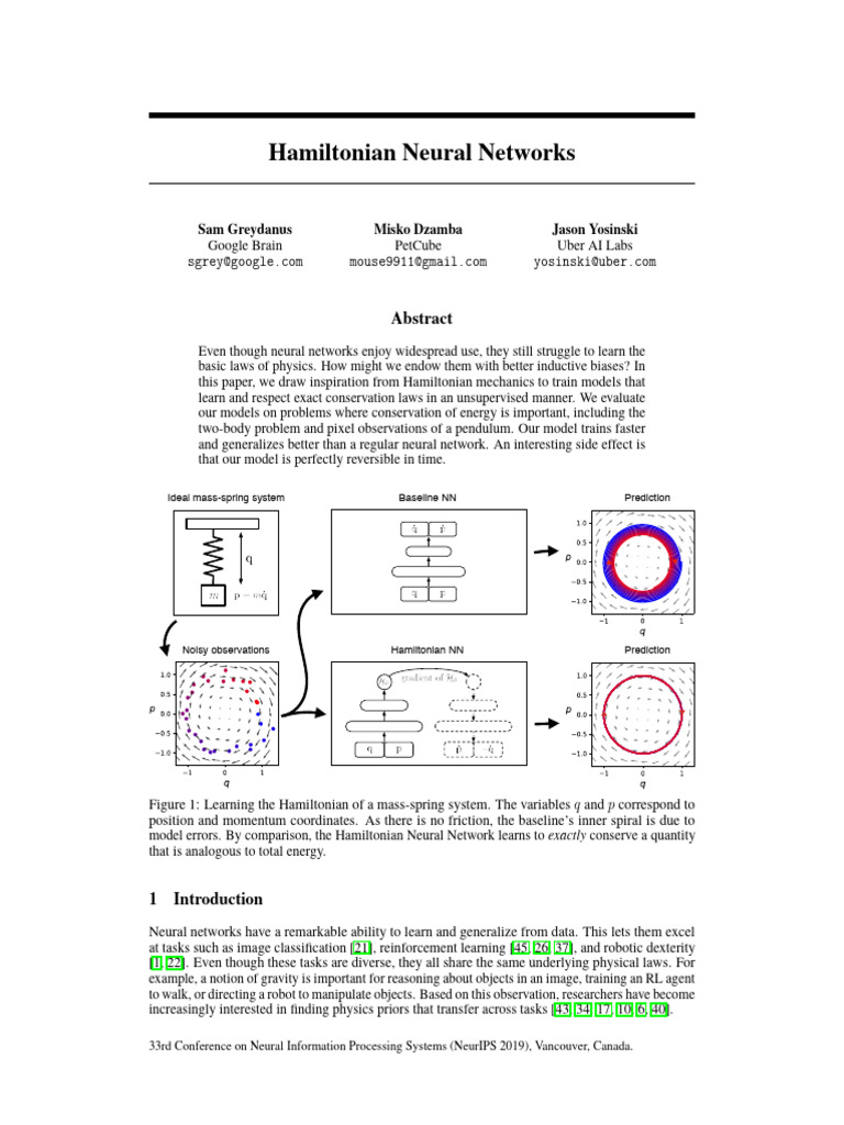 2019 - Greydanus Hamiltonian Neural Networks Paper | PDF | Classical Mechanics | Artificial ...