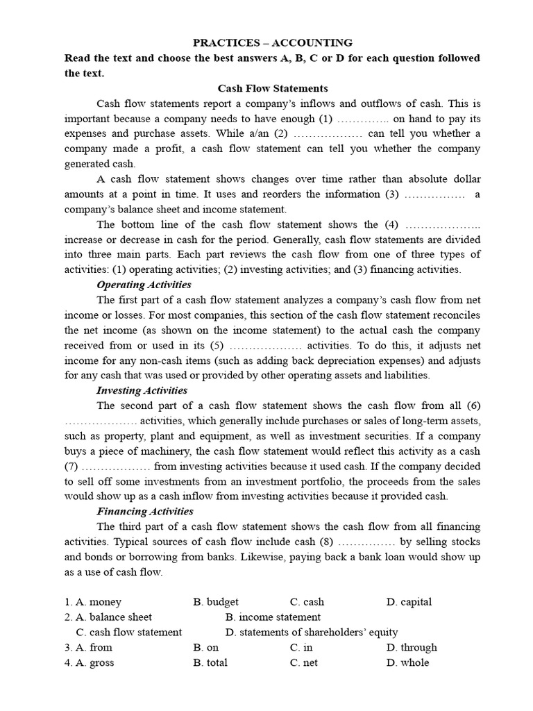ACCOUNTING - PRACTICE FOR STs | PDF | Cash Flow Statement | Debits And Credits