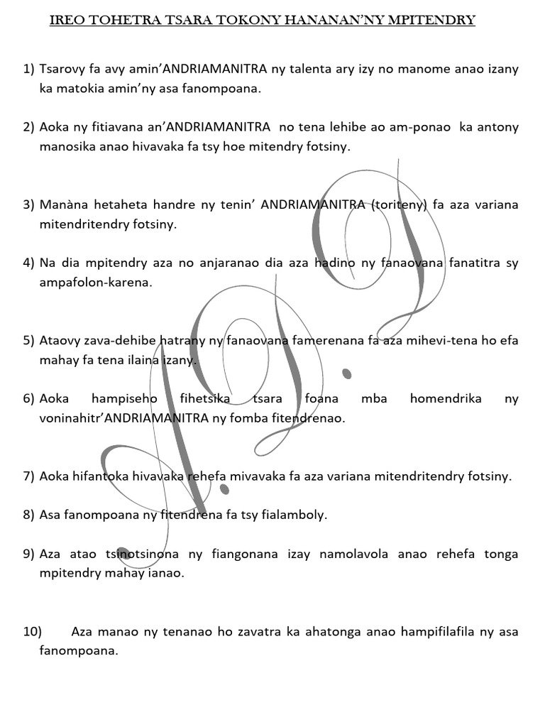 Ny Lalàna Araka Ny Testamenta Taloha | PDF