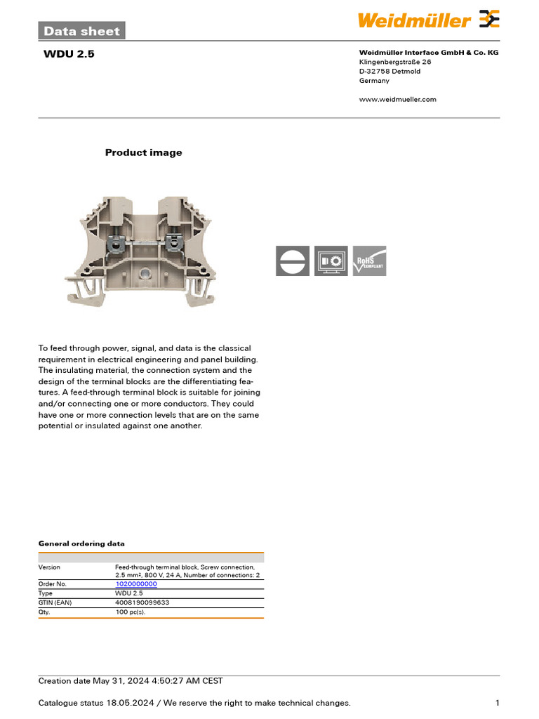 1020000000_WDU_2.5_en | PDF | Electrical Engineering | Electricity
