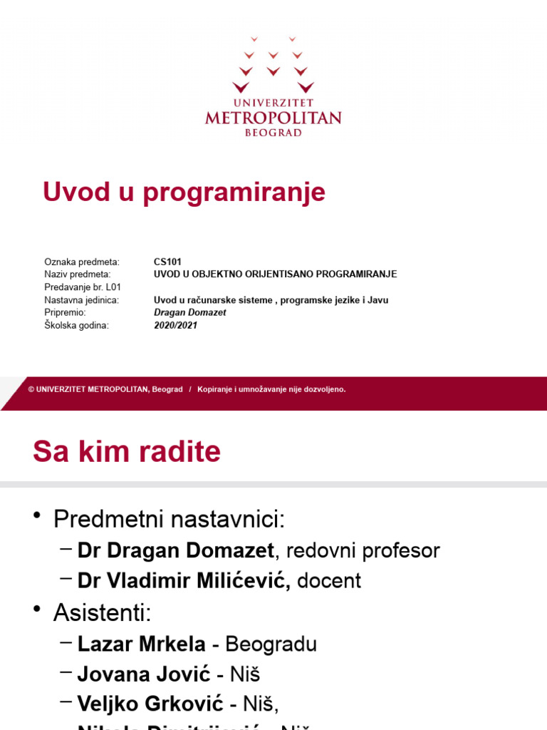 CS101-L01 Uvod U Programiranje | PDF
