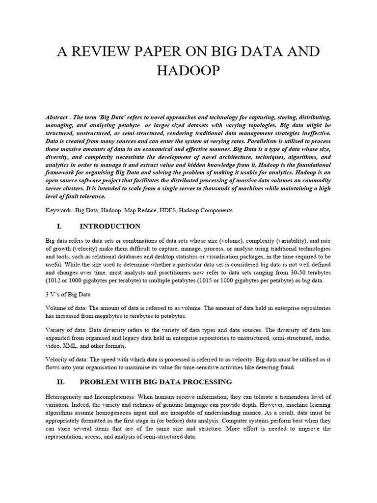 4 A Review Paper On Big Data and Hadoop | PDF | Apache Hadoop | Big Data