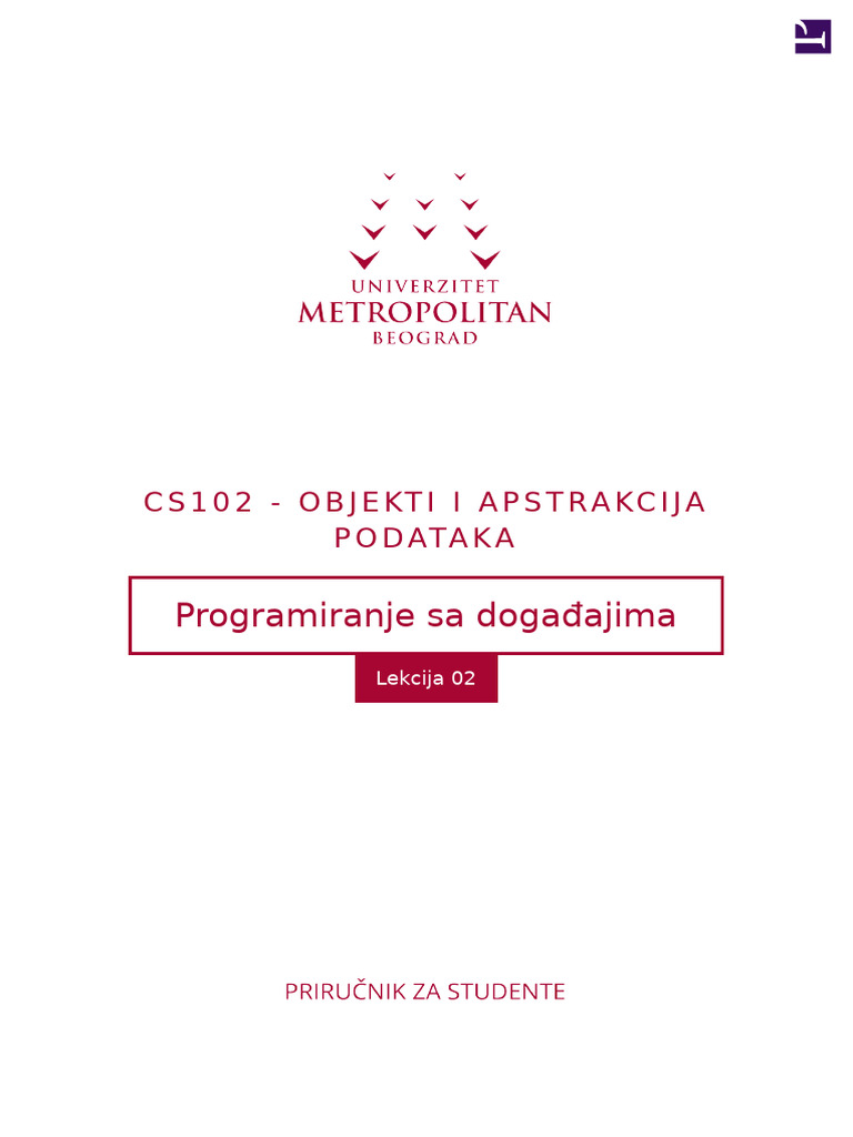 Programiranje Sa Događajima: Cs102 - Objekti I Apstrakcija Podataka | PDF
