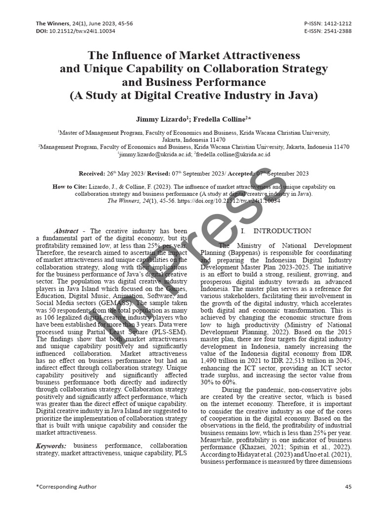 The Influence of Market Attractiveness and Unique Capability on ...