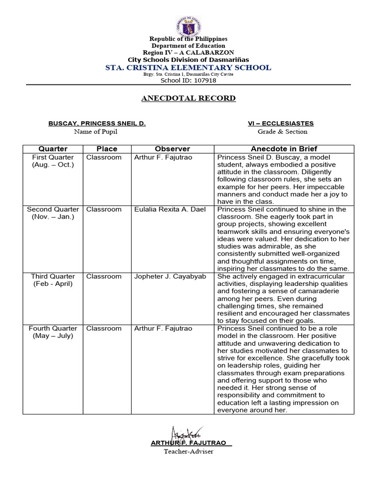 Anecdotal Record | Download Free PDF | Cognition | Organizational Behavior Anecdotal Record | Download Free PDF | Cognition | Organizational Behavior