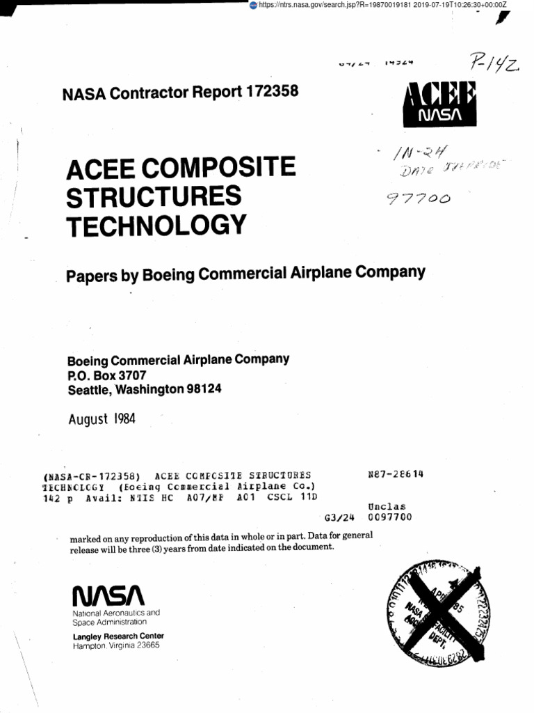 Acee Composite Structures Technology: NASA Contractor Report 172358 ...