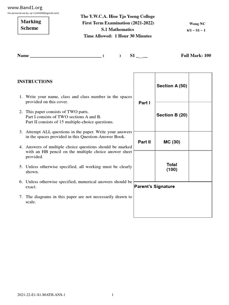F1 math ftexam | PDF | Multiple Choice | Mathematics