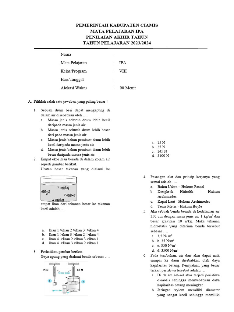 Soal Pat Ipa Viii 2024 | PDF