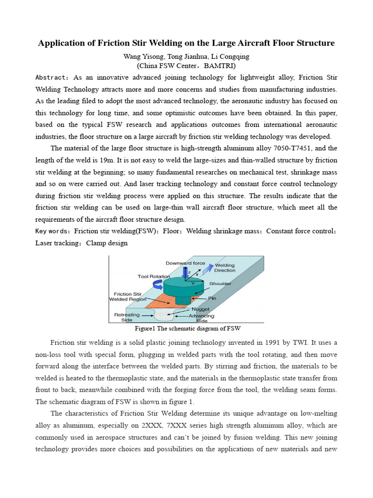 Application of Friction Stir Welding On The Large Aircraft Floor ...